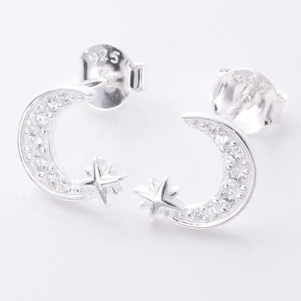 S718 - 925 Silver crescent moon stud earrings – Java Designs
