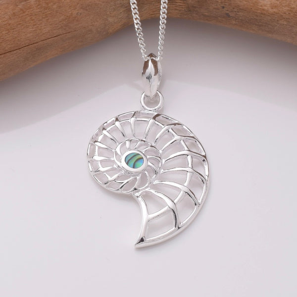 P1156 - 925 silver abalone ammonite wire pendant – Java Designs