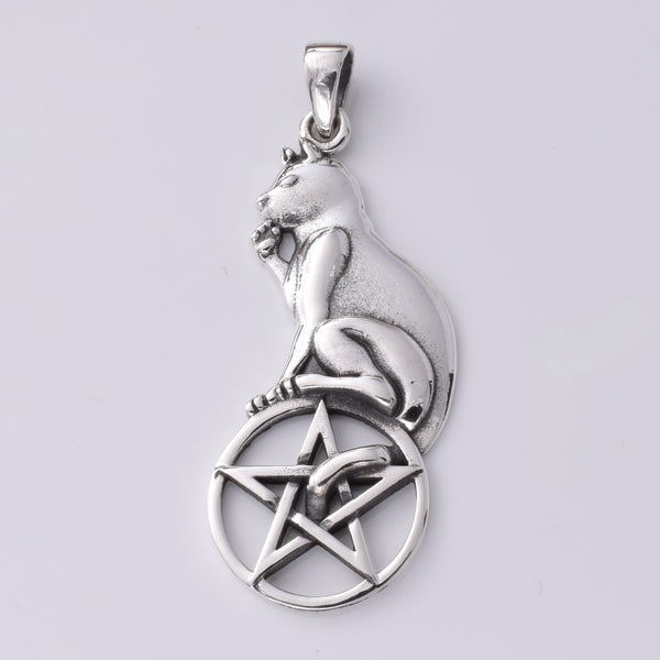 P440 - Cat and Pentagram Silver Pendant – Java Designs